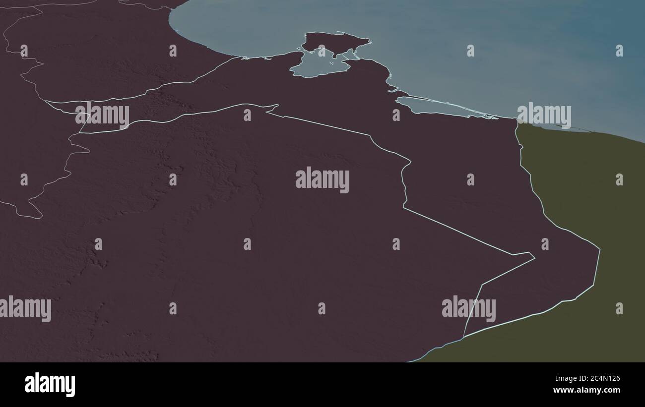 Zoom in on Médenine (governorate of Tunisia) outlined. Oblique ...