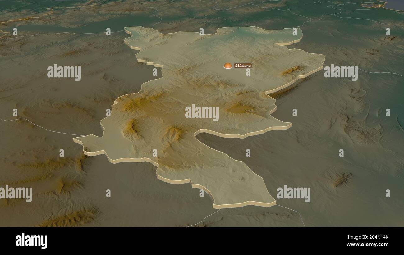 Zoom in on Siliana (governorate of Tunisia) extruded. Oblique ...