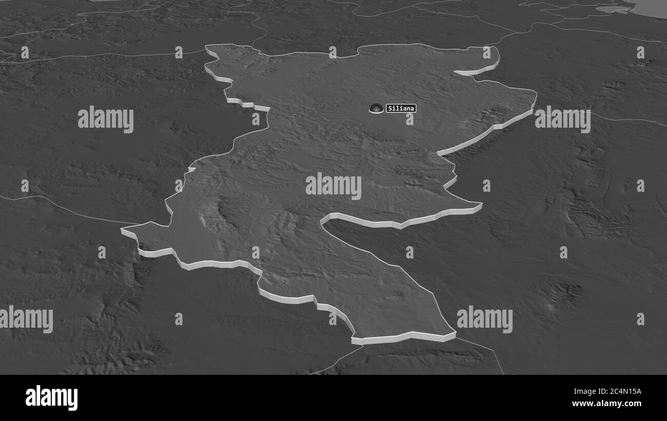 Zoom in on Siliana (governorate of Tunisia) extruded. Oblique ...