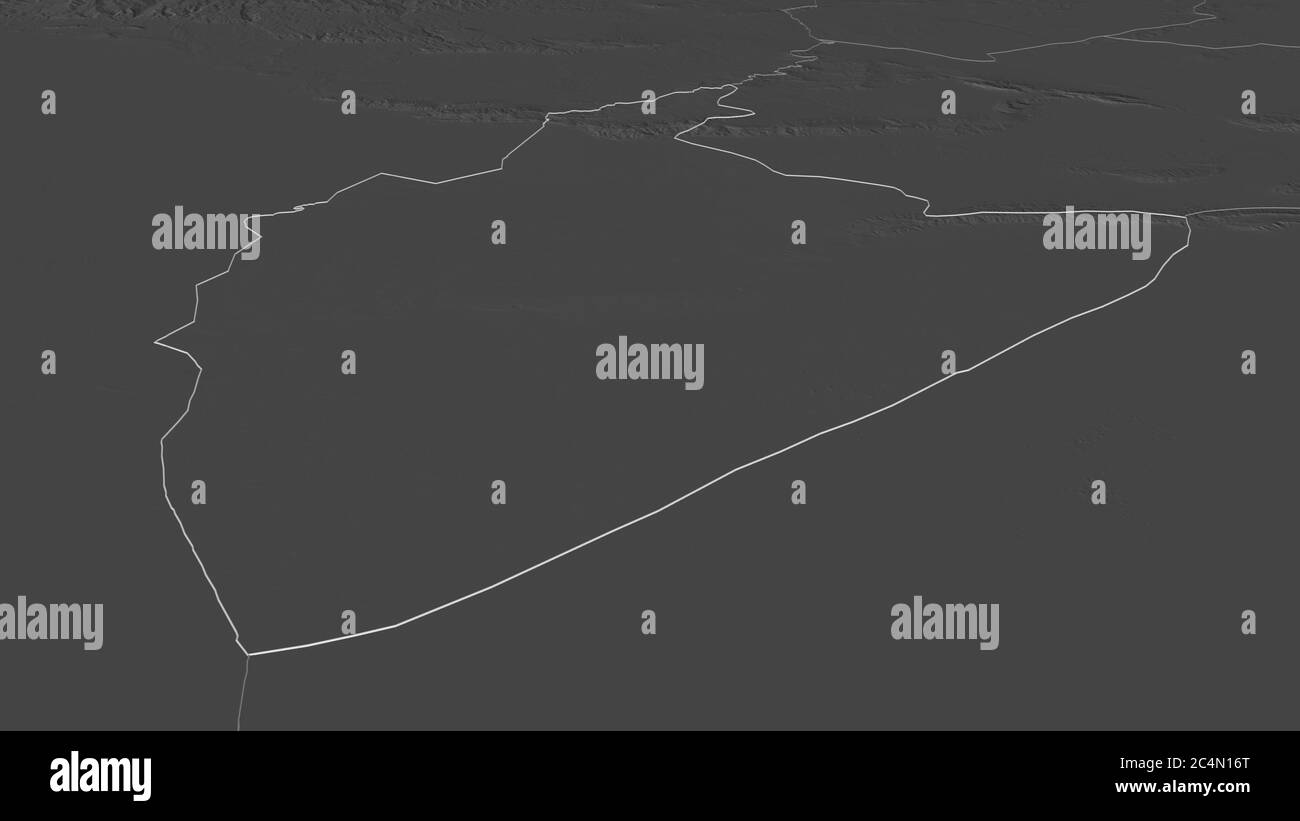 Zoom in on Tozeur (governorate of Tunisia) outlined. Oblique ...