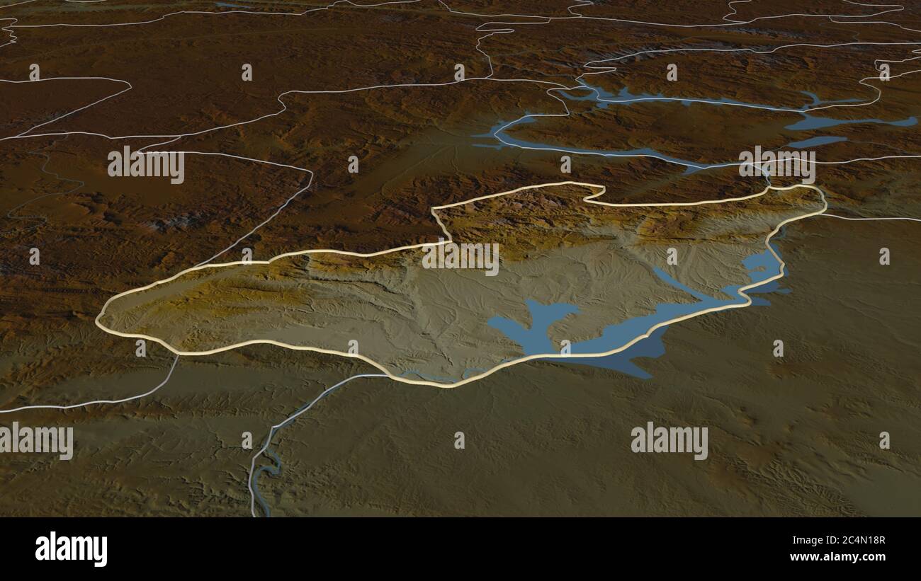 Zoom in on Adiyaman (province of Turkey) outlined. Oblique perspective ...