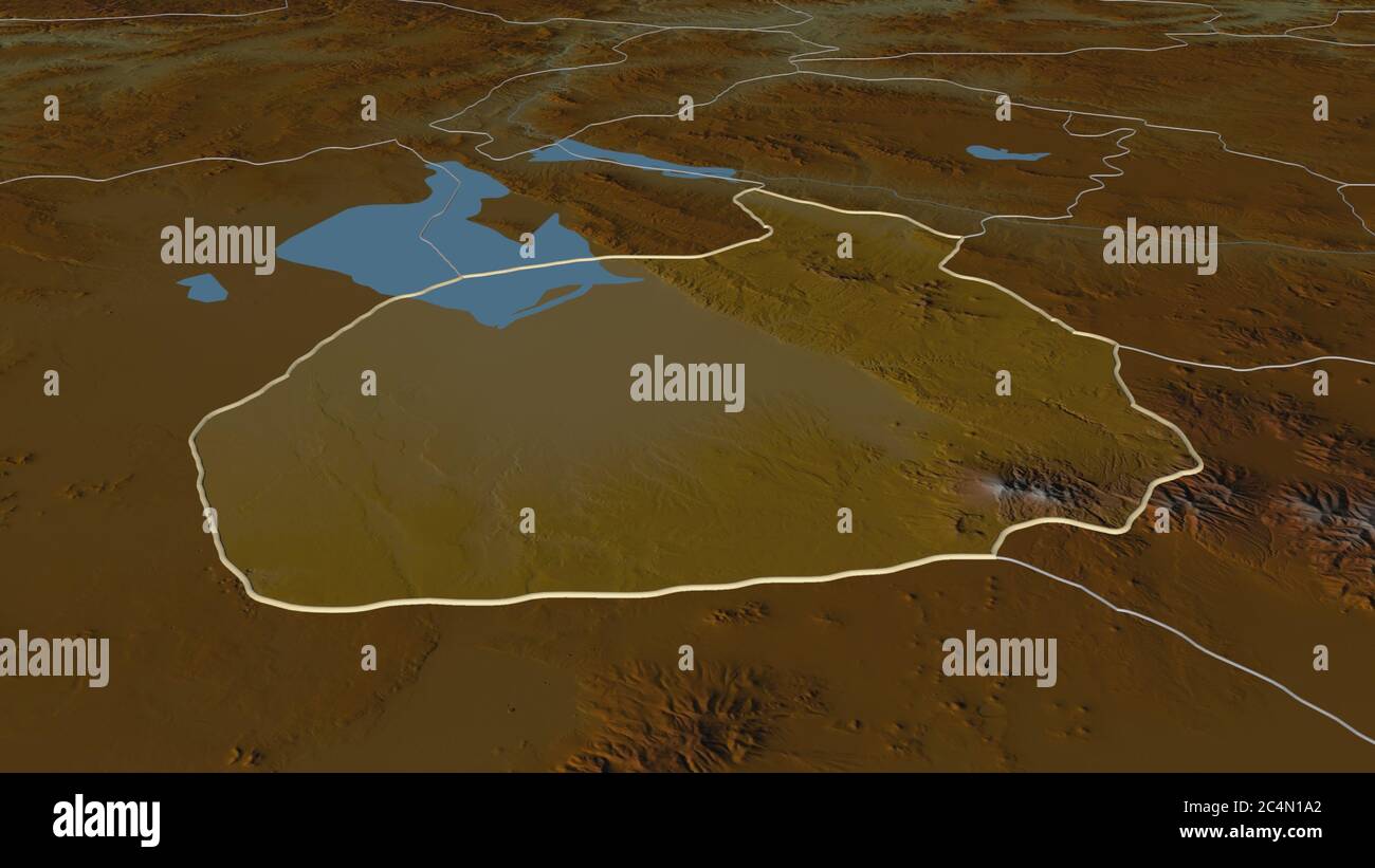 Zoom in on Aksaray (province of Turkey) outlined. Oblique perspective ...