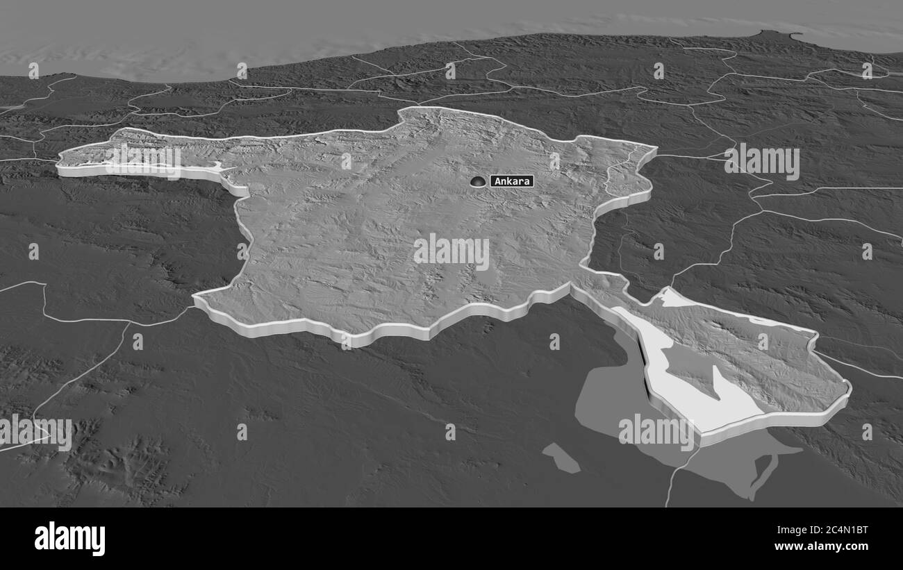 Zoom in on Ankara (province of Turkey) extruded. Oblique perspective ...
