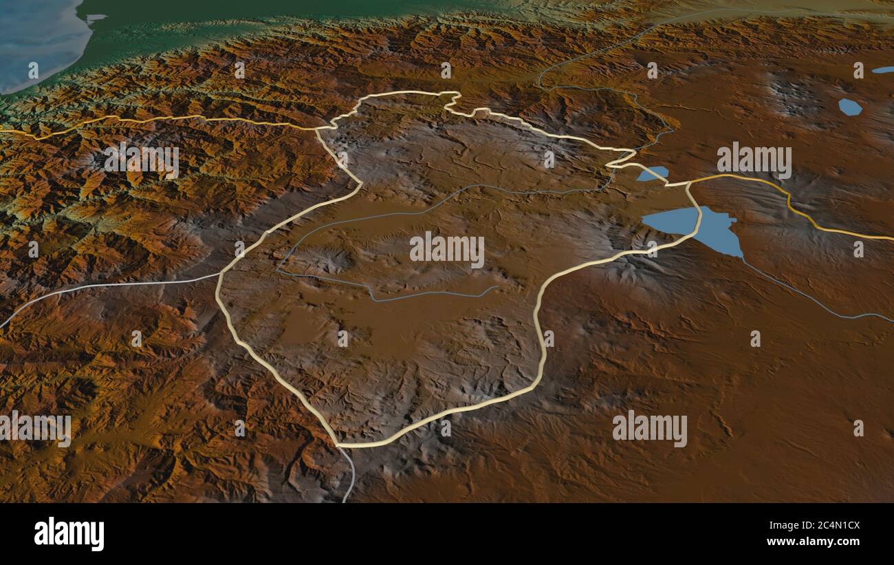 Zoom in on Ardahan (province of Turkey) outlined. Oblique perspective ...