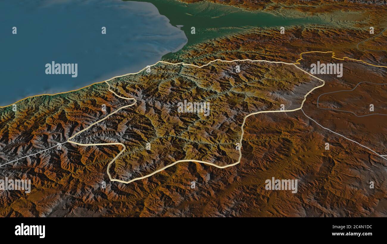 Zoom in on Artvin (province of Turkey) outlined. Oblique perspective ...