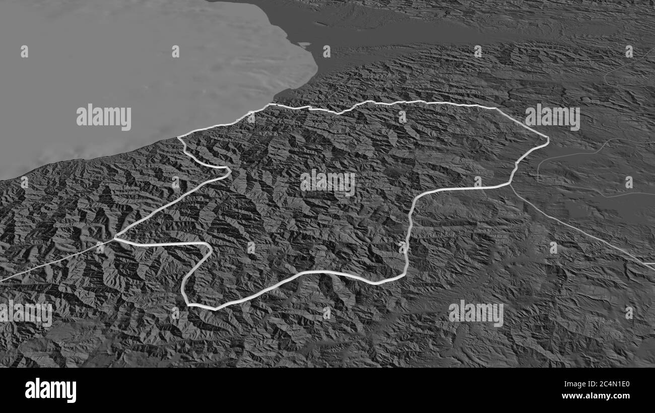 Zoom in on Artvin (province of Turkey) outlined. Oblique perspective ...