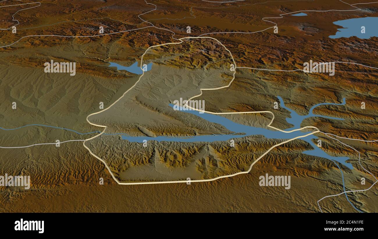 Zoom in on Batman (province of Turkey) outlined. Oblique perspective ...
