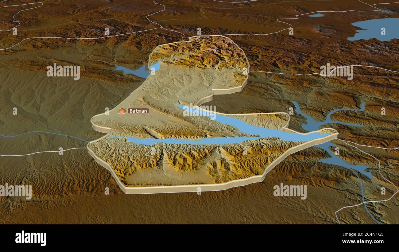 Zoom in on Batman (province of Turkey) extruded. Oblique perspective ...