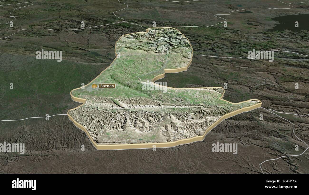 Zoom in on Batman (province of Turkey) extruded. Oblique perspective ...