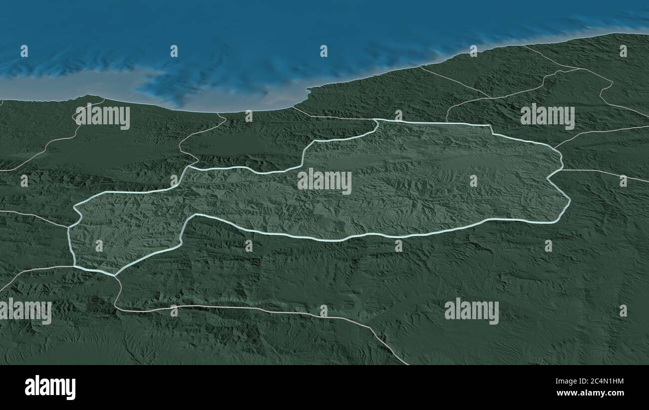 Zoom in on Bolu (province of Turkey) outlined. Oblique perspective ...