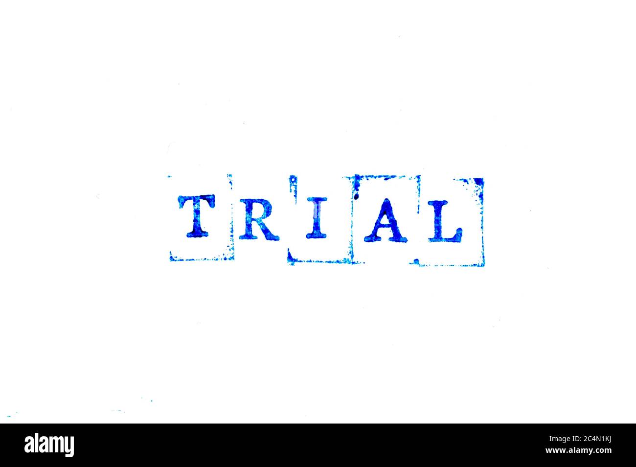 Blue ink of rubber stamp in word trial on white paper background Stock ...