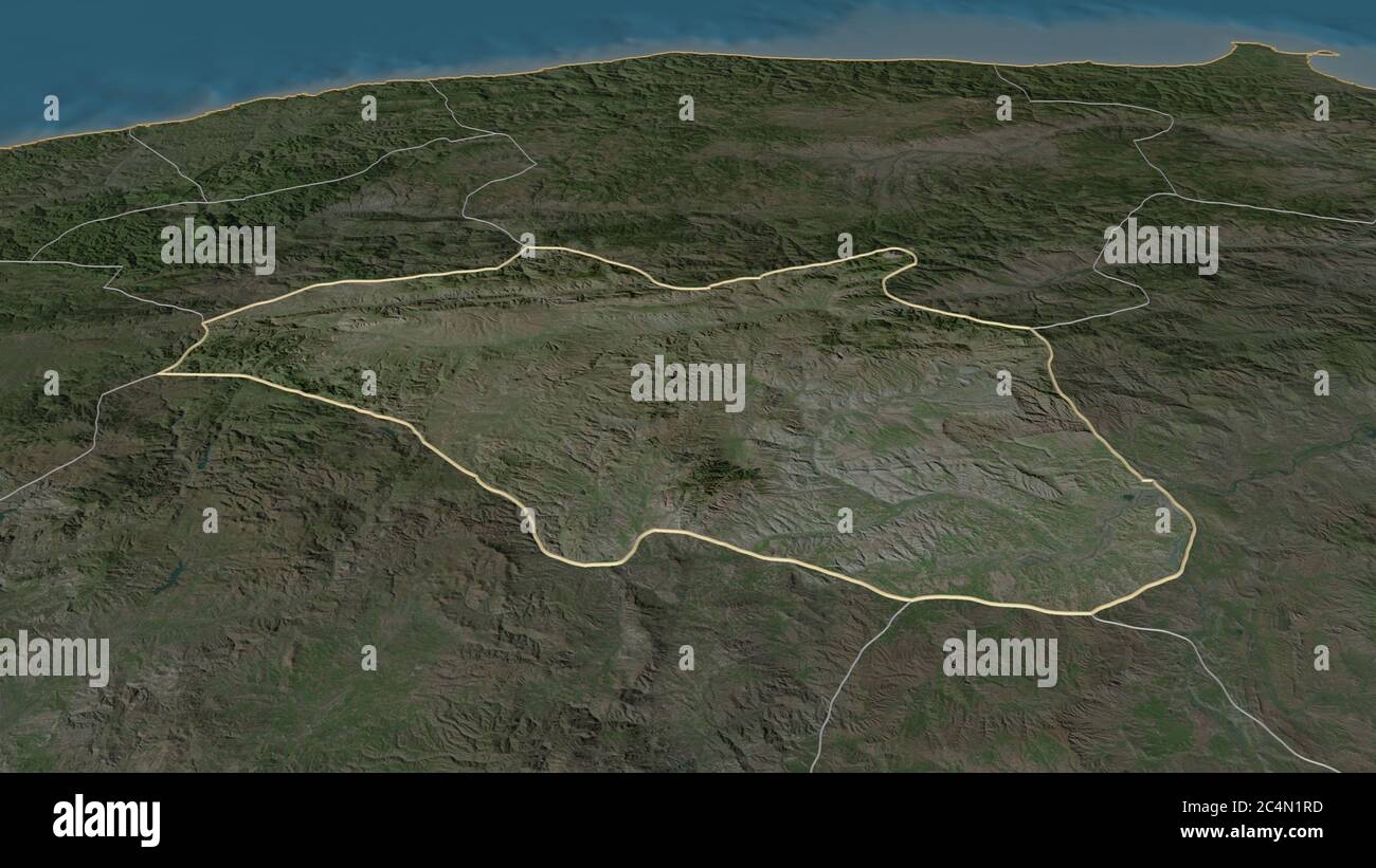 Zoom in on Çankiri (province of Turkey) outlined. Oblique perspective ...
