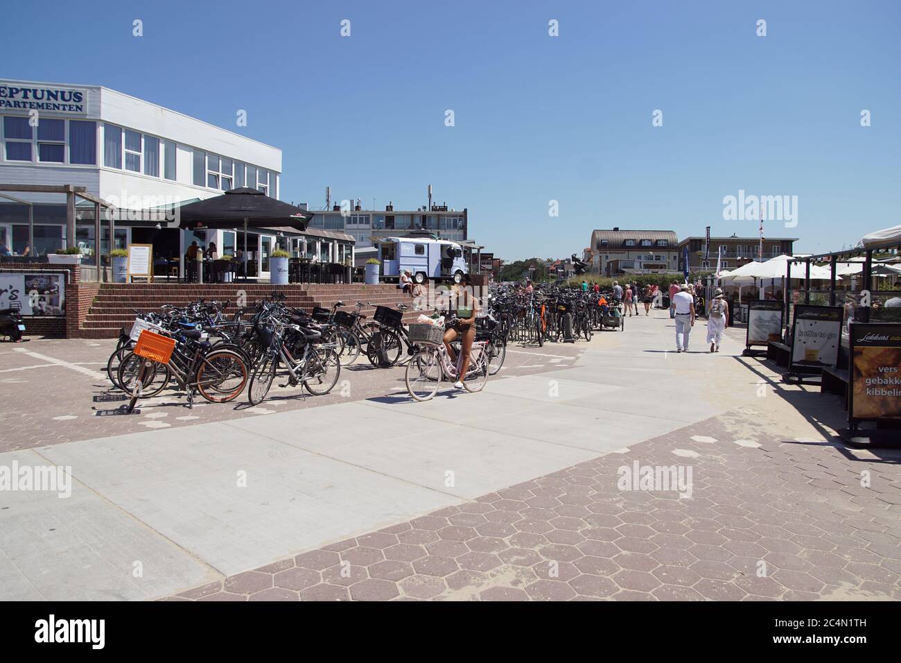 Entrance to the beach at the Dutch seaside village of Bergen aan Zee ...