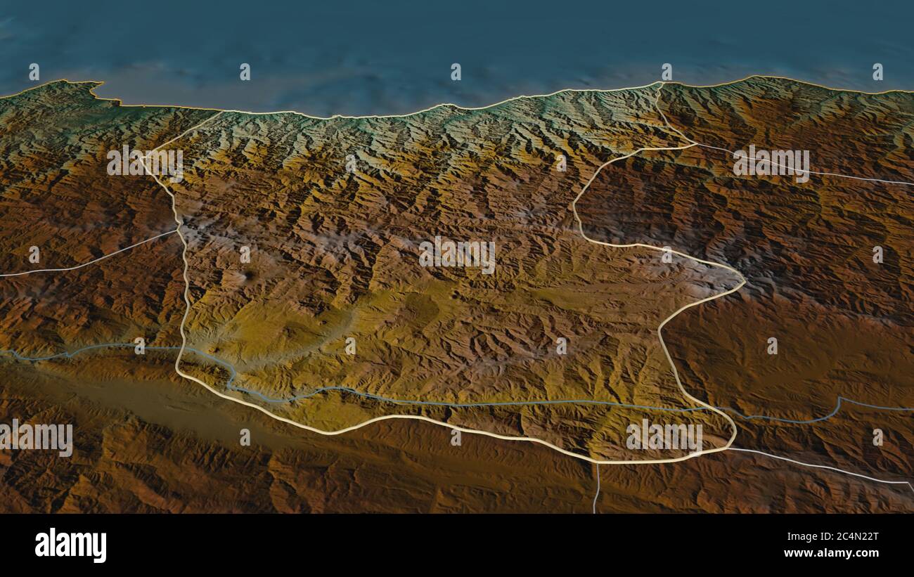 Zoom in on Giresun (province of Turkey) outlined. Oblique perspective ...