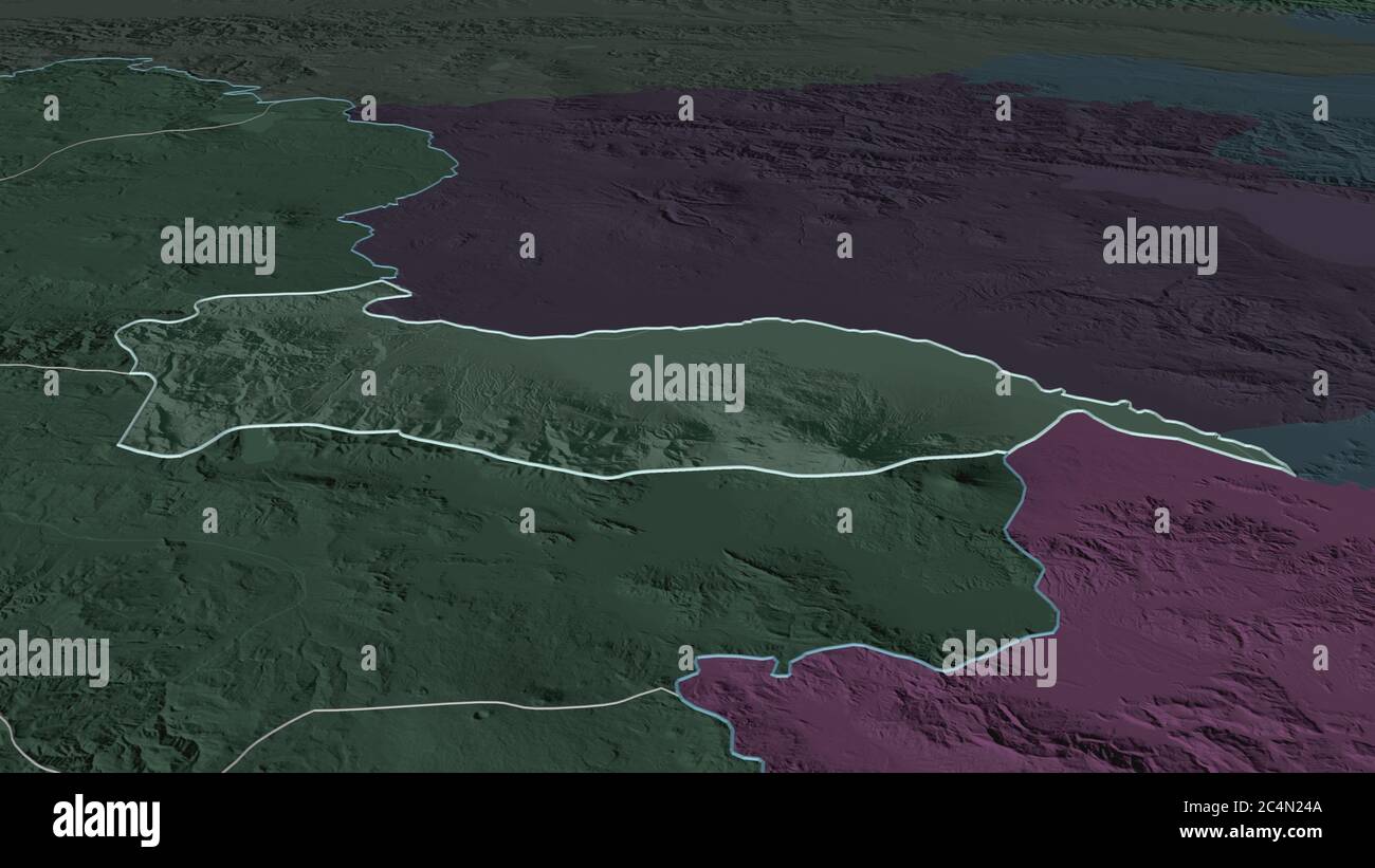 Zoom in on Iğdır (province of Turkey) outlined. Oblique perspective ...