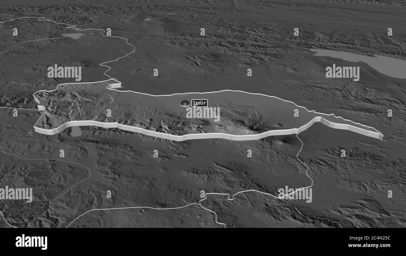 Zoom in on Iğdır (province of Turkey) extruded. Oblique perspective ...