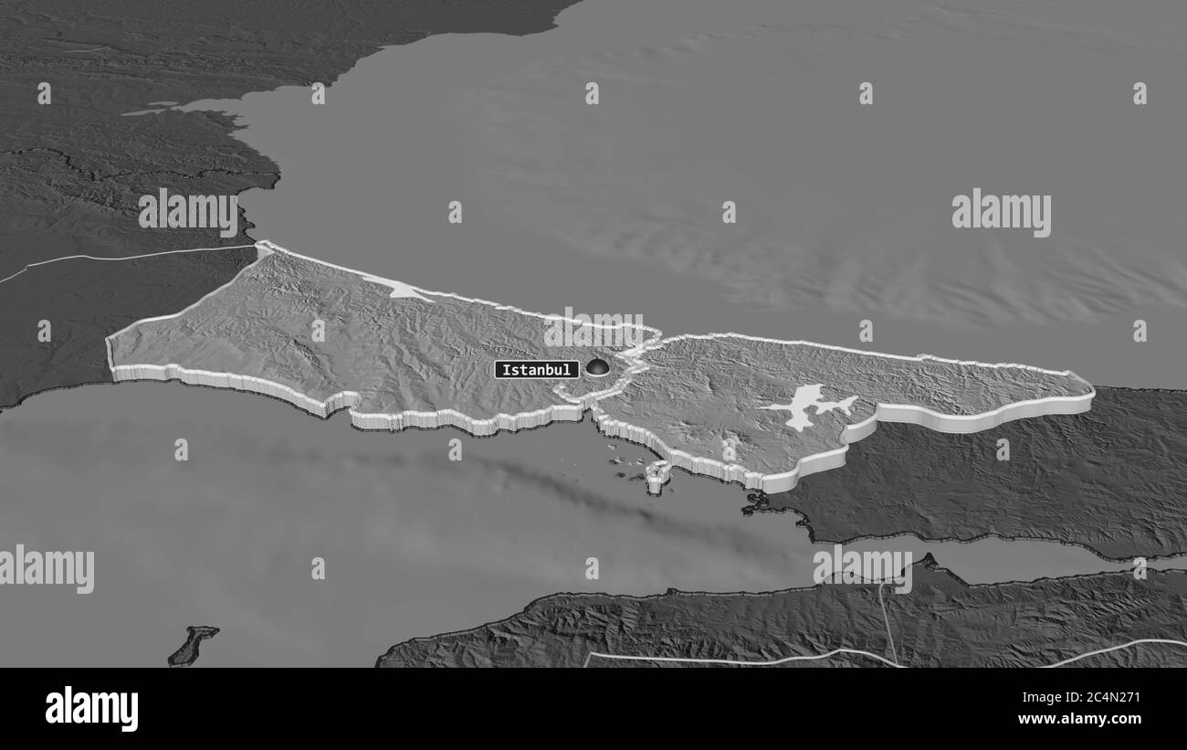 Zoom in on Istanbul (province of Turkey) extruded. Oblique perspective ...