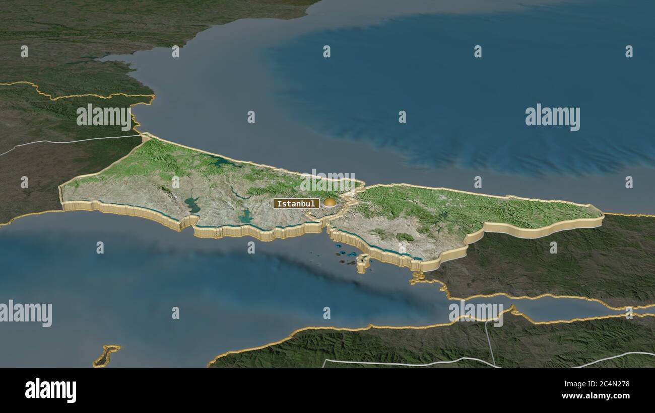Zoom in on Istanbul (province of Turkey) extruded. Oblique perspective ...