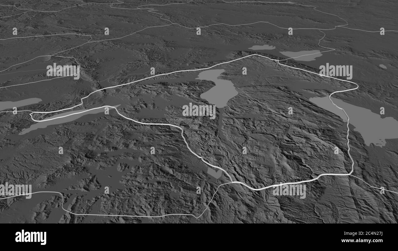 Zoom in on Isparta (province of Turkey) outlined. Oblique perspective ...