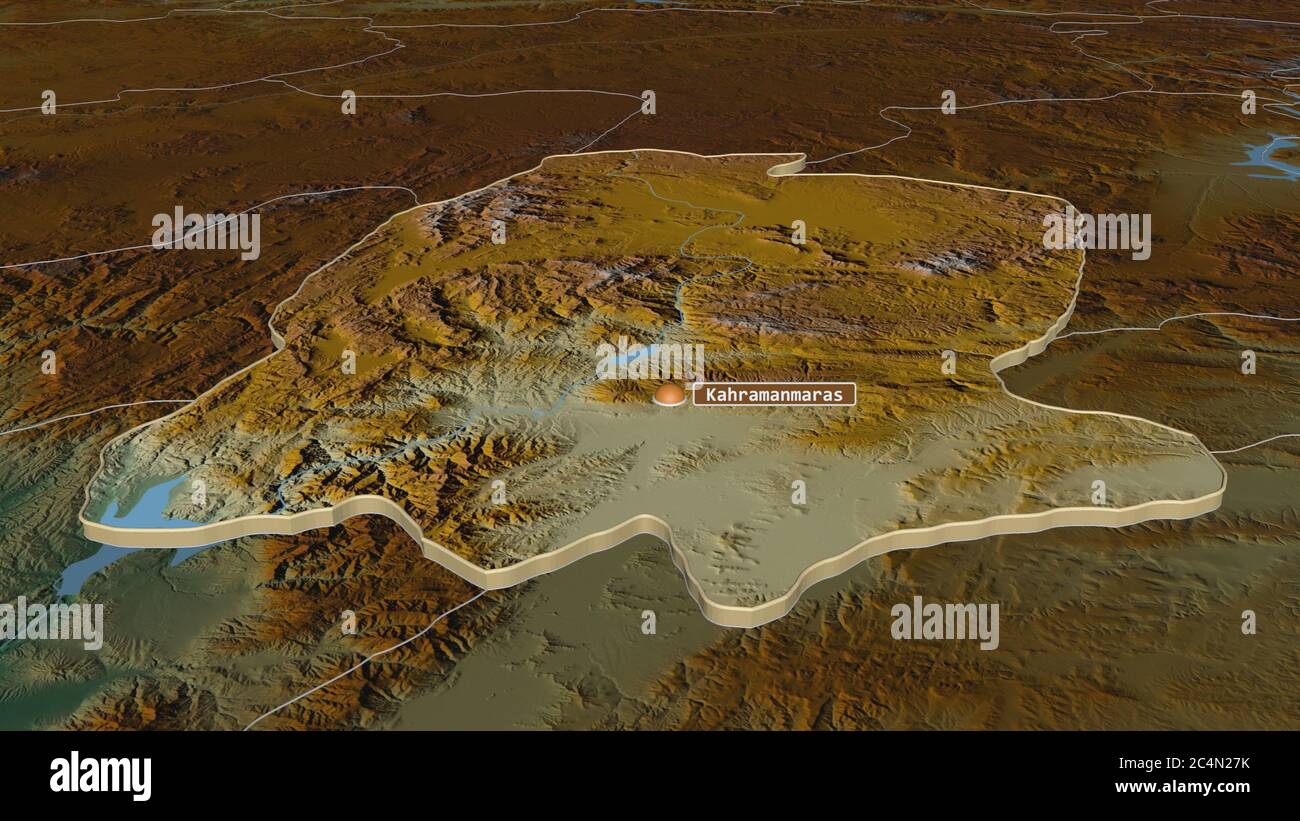 Zoom in on K. Maras (province of Turkey) extruded. Oblique perspective ...