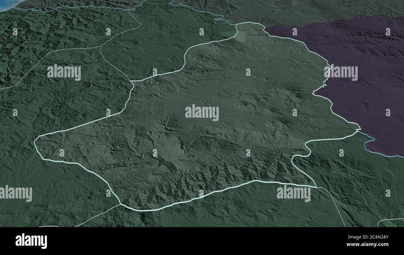 Zoom in on Kars (province of Turkey) outlined. Oblique perspective ...