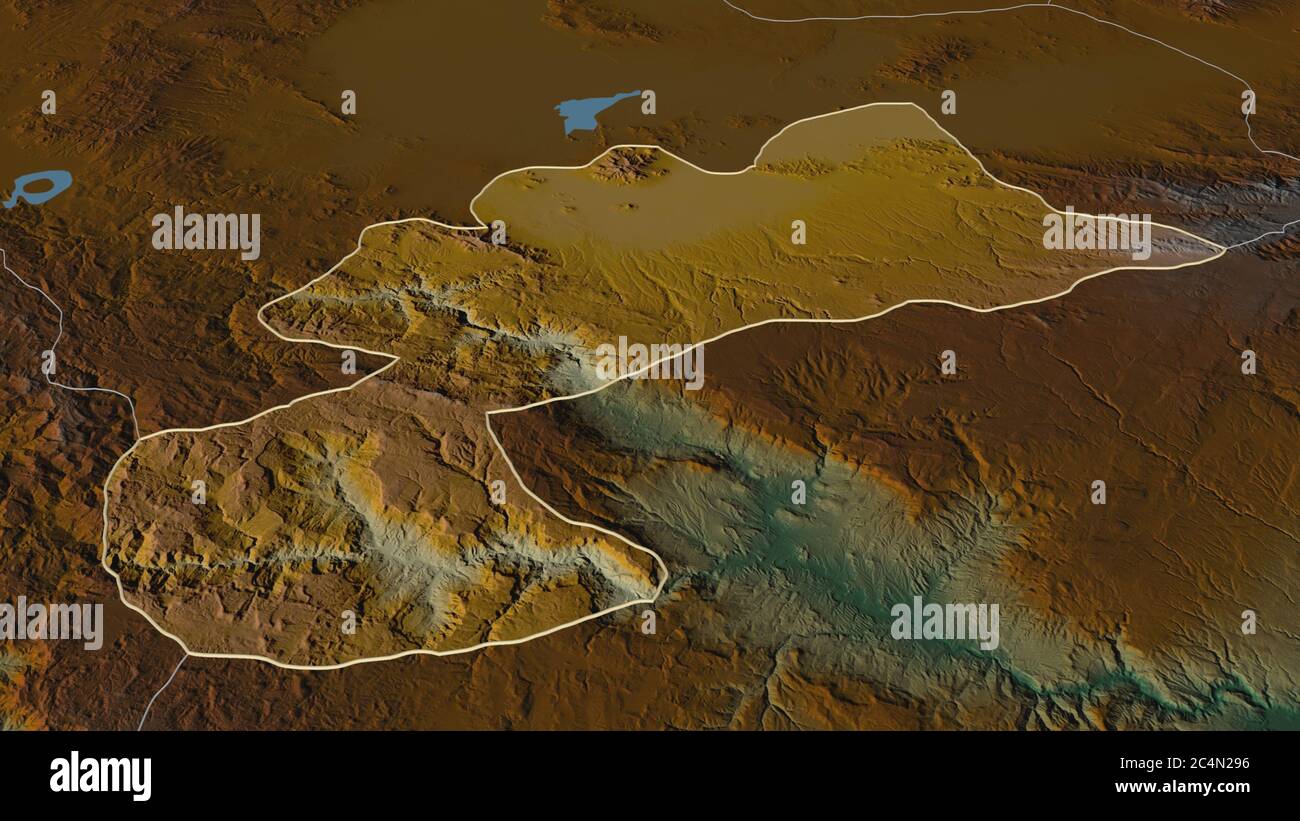 Zoom in on Karaman (province of Turkey) outlined. Oblique perspective ...