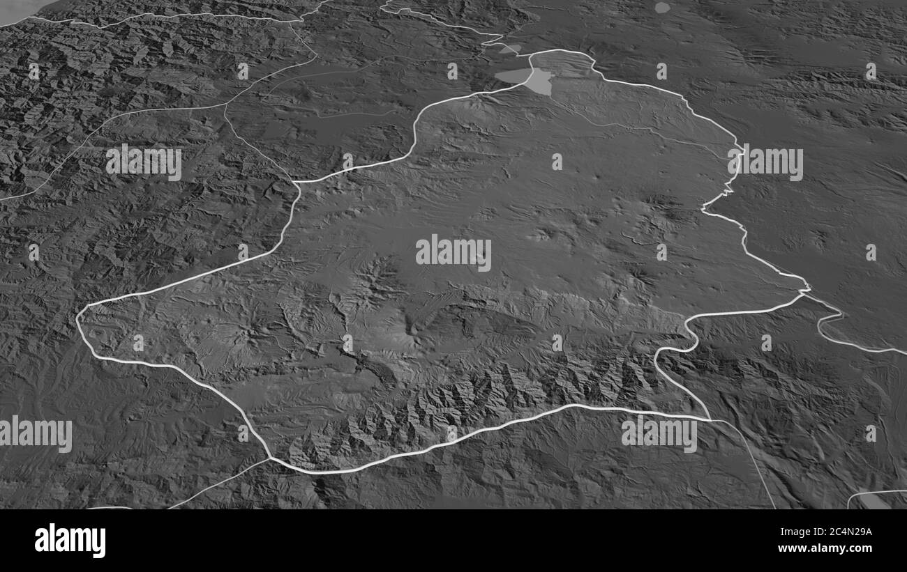 Zoom in on Kars (province of Turkey) outlined. Oblique perspective ...