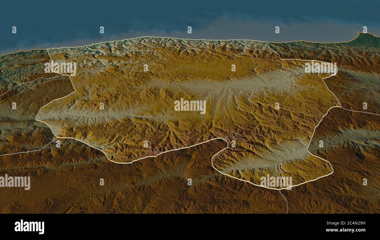 Zoom in on Kastamonu (province of Turkey) outlined. Oblique perspective ...