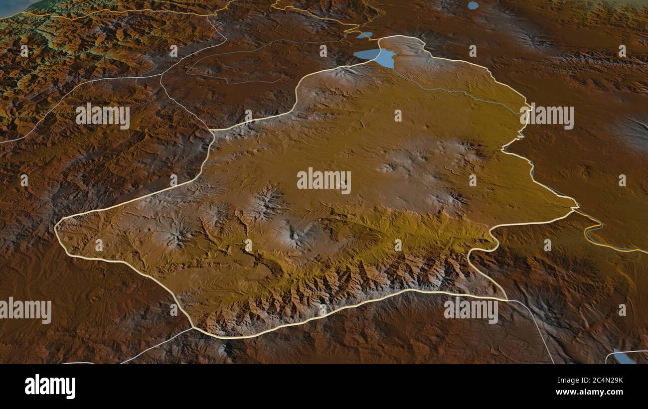 Zoom in on Kars (province of Turkey) outlined. Oblique perspective ...