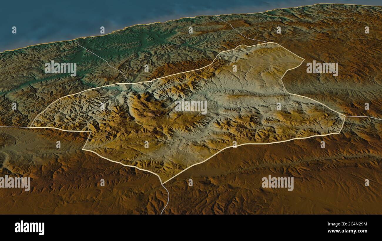 Zoom in on Karabük (province of Turkey) outlined. Oblique perspective ...