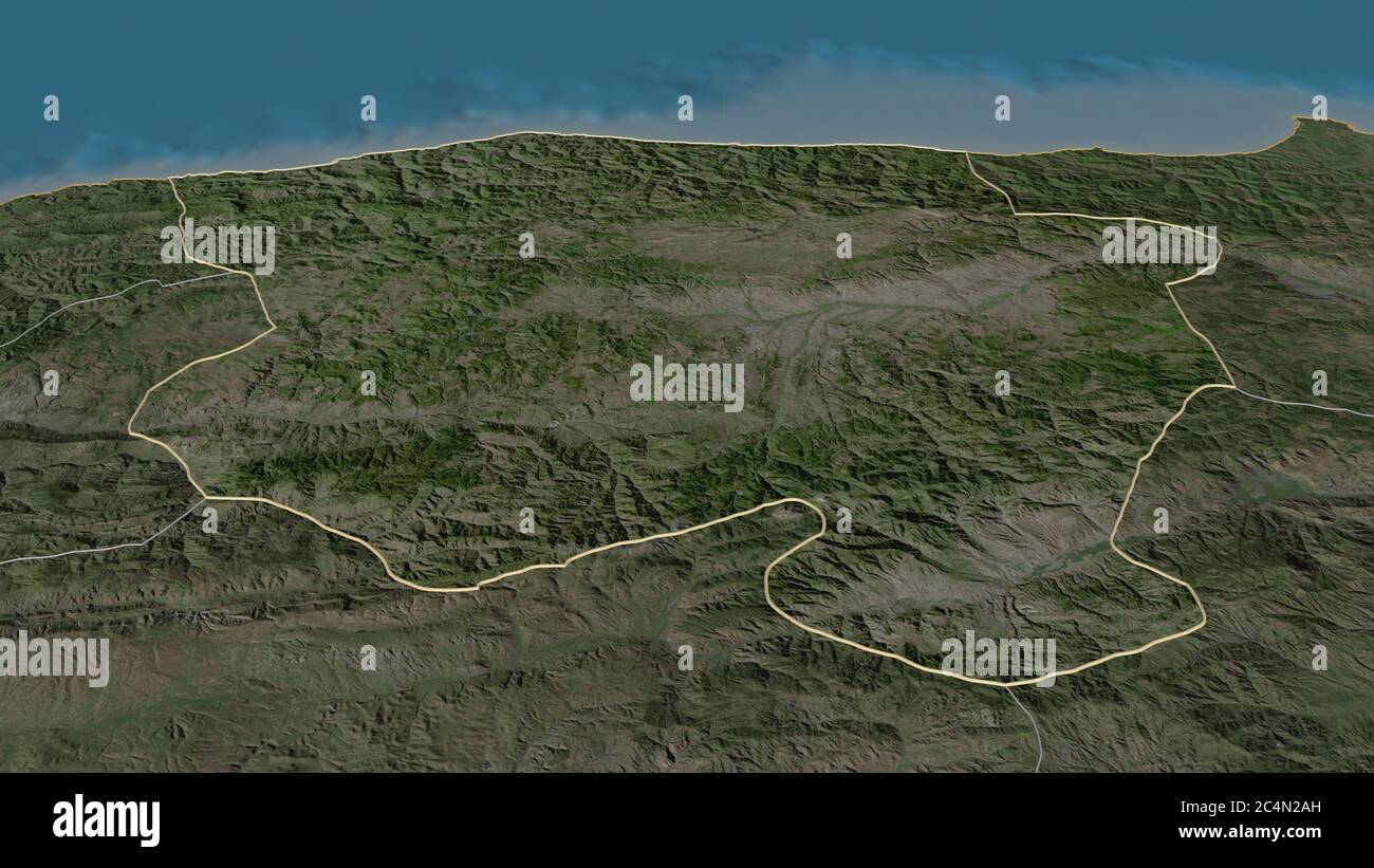Zoom in on Kastamonu (province of Turkey) outlined. Oblique perspective ...