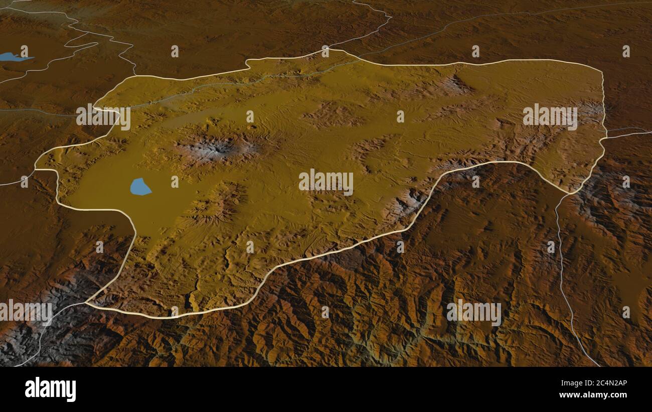 Zoom in on Kayseri (province of Turkey) outlined. Oblique perspective ...