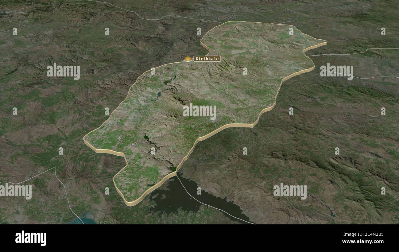 Zoom in on Kirikkale (province of Turkey) extruded. Oblique perspective ...