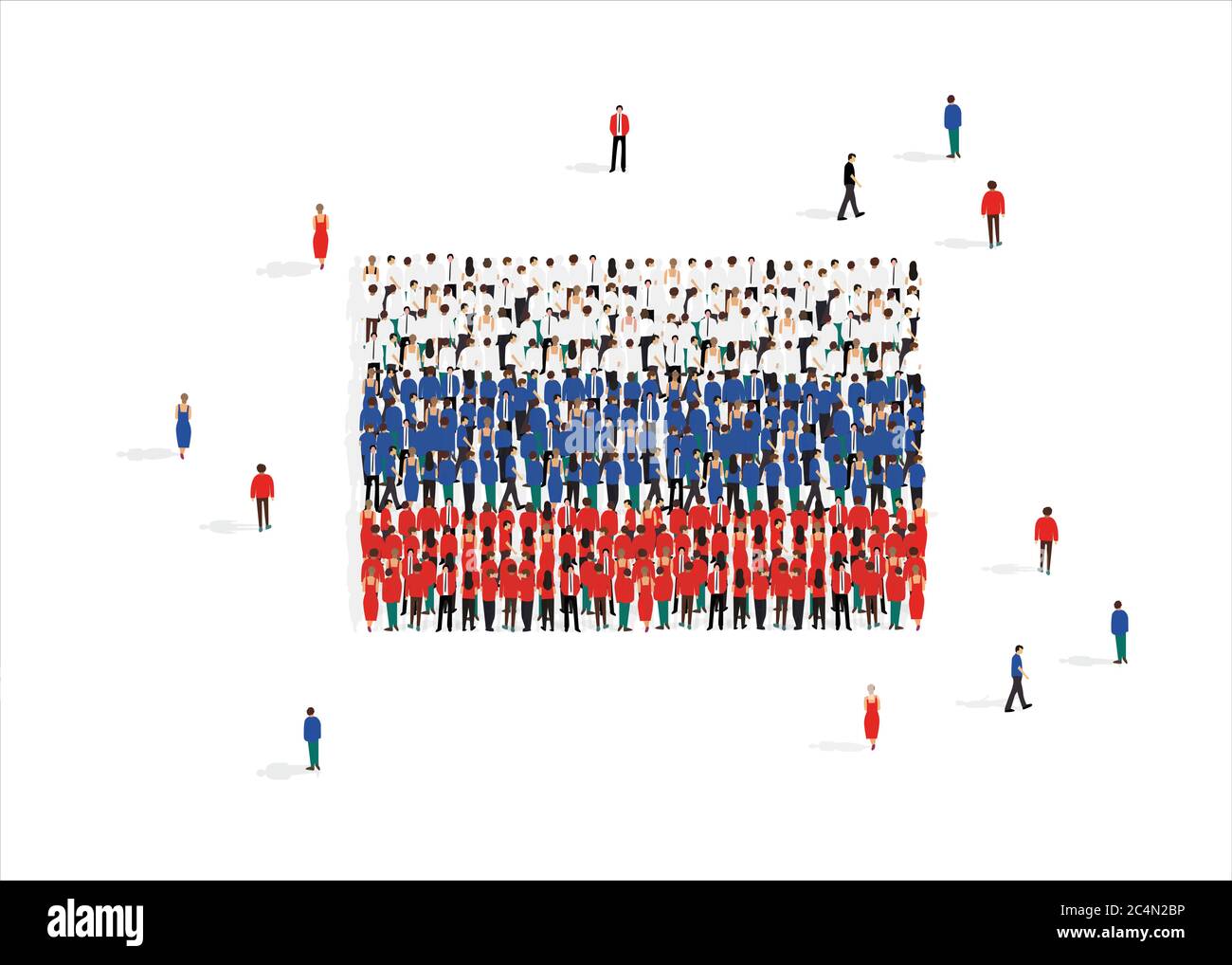 People forming national flag of Russian Federation against white ...