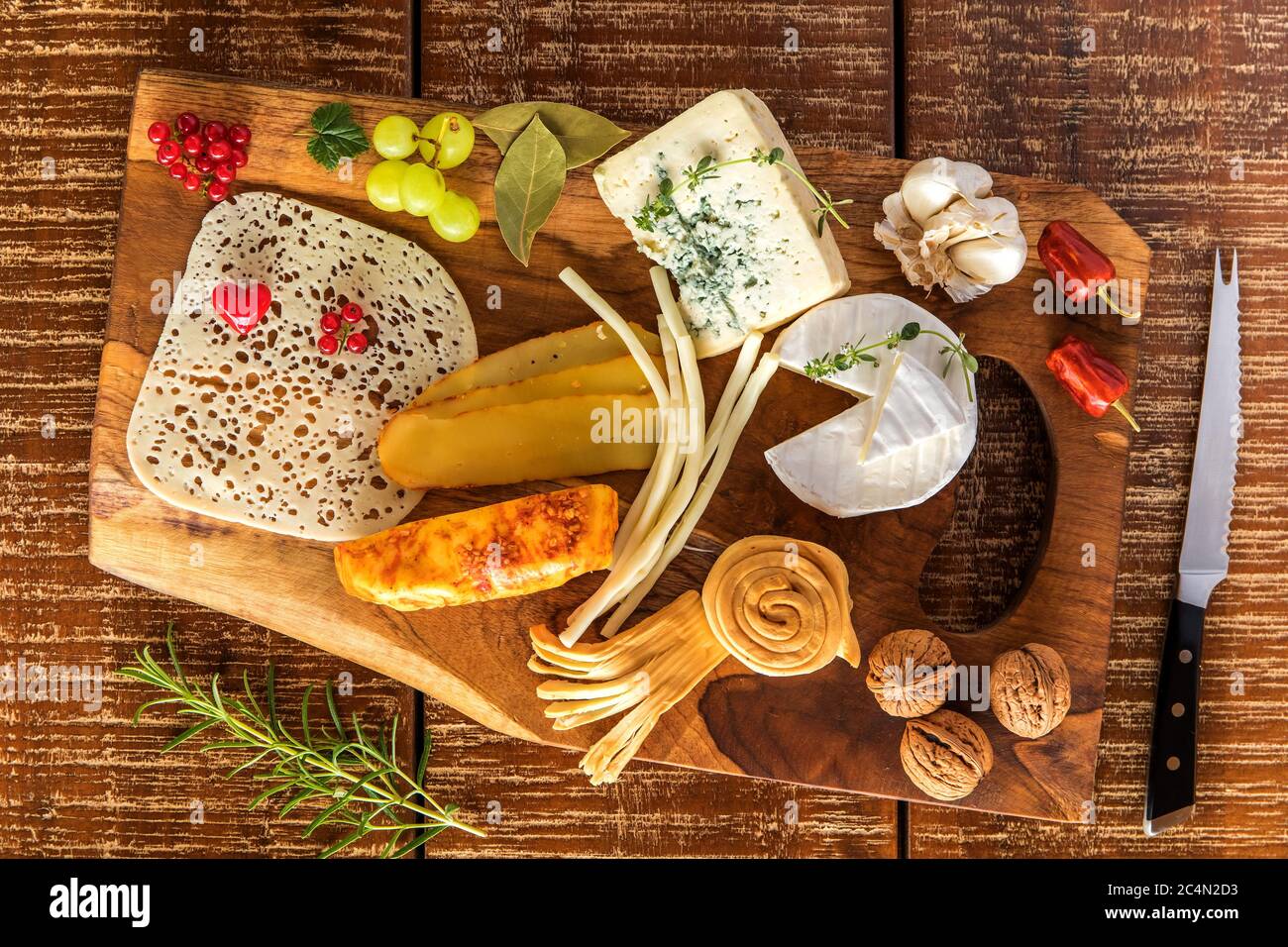 Cheese board - various types of cheese composition. Mix cheese on ...