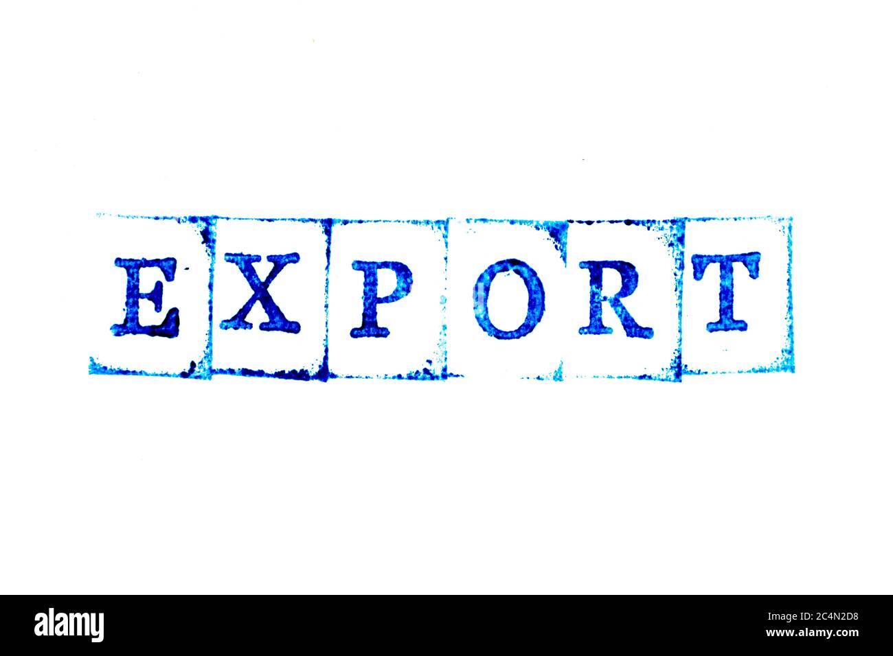 Blue ink of rubber stamp in word export on white paper background Stock ...
