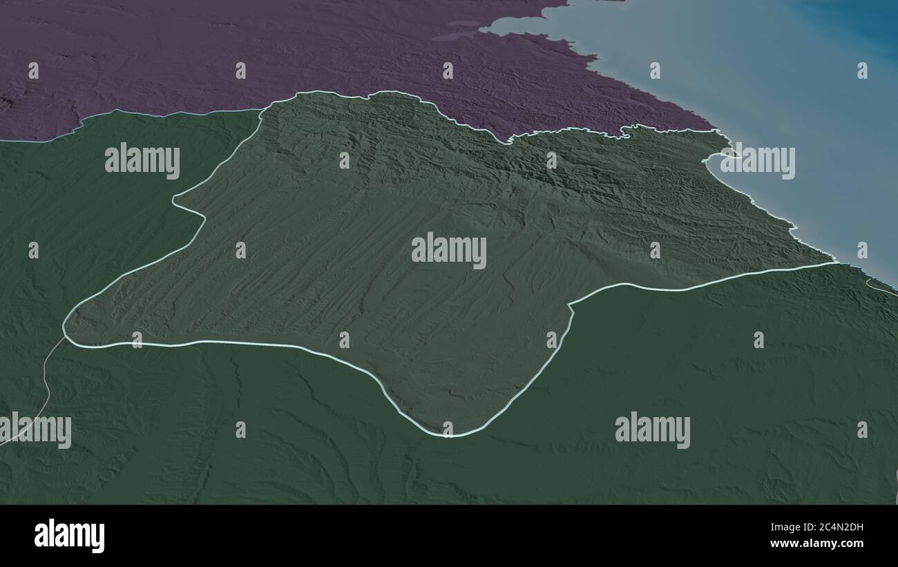 Zoom in on Kirklareli (province of Turkey) outlined. Oblique ...