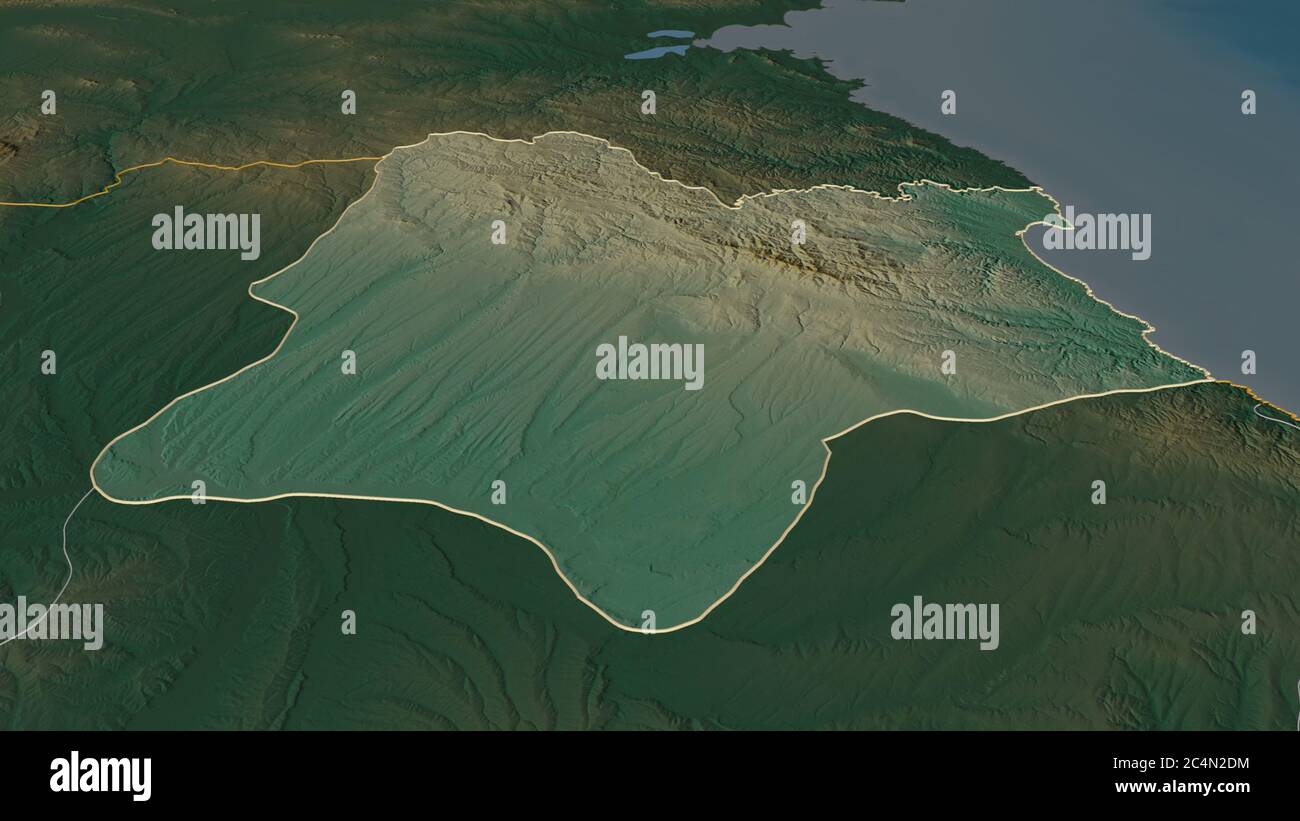 Zoom in on Kirklareli (province of Turkey) outlined. Oblique ...