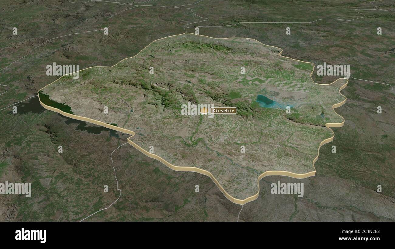 Zoom in on Kirsehir (province of Turkey) extruded. Oblique perspective ...