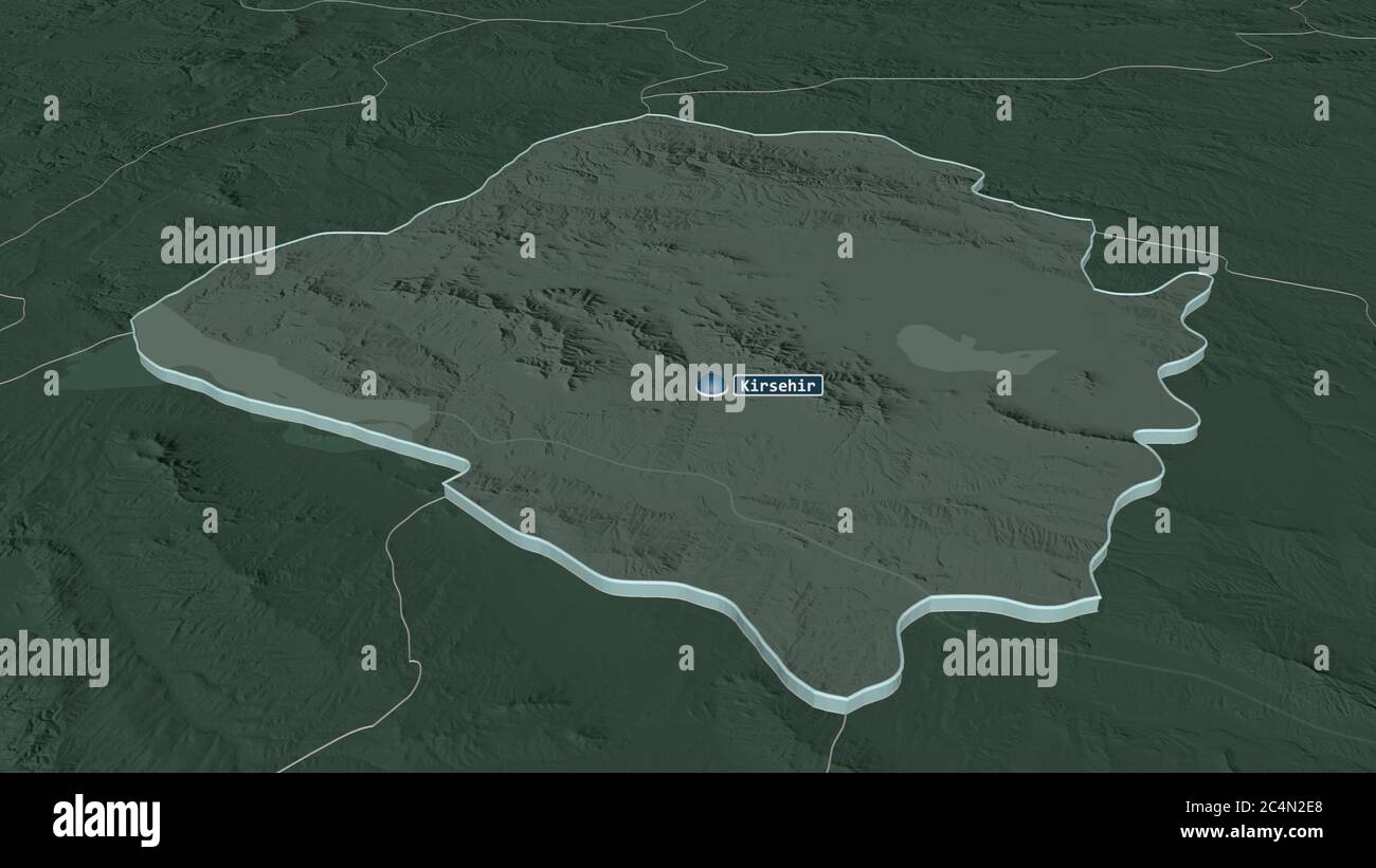 Zoom in on Kirsehir (province of Turkey) extruded. Oblique perspective ...