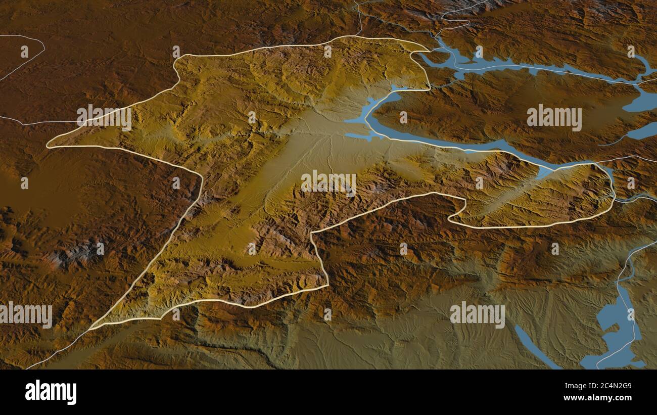 Zoom in on Malatya (province of Turkey) outlined. Oblique perspective ...