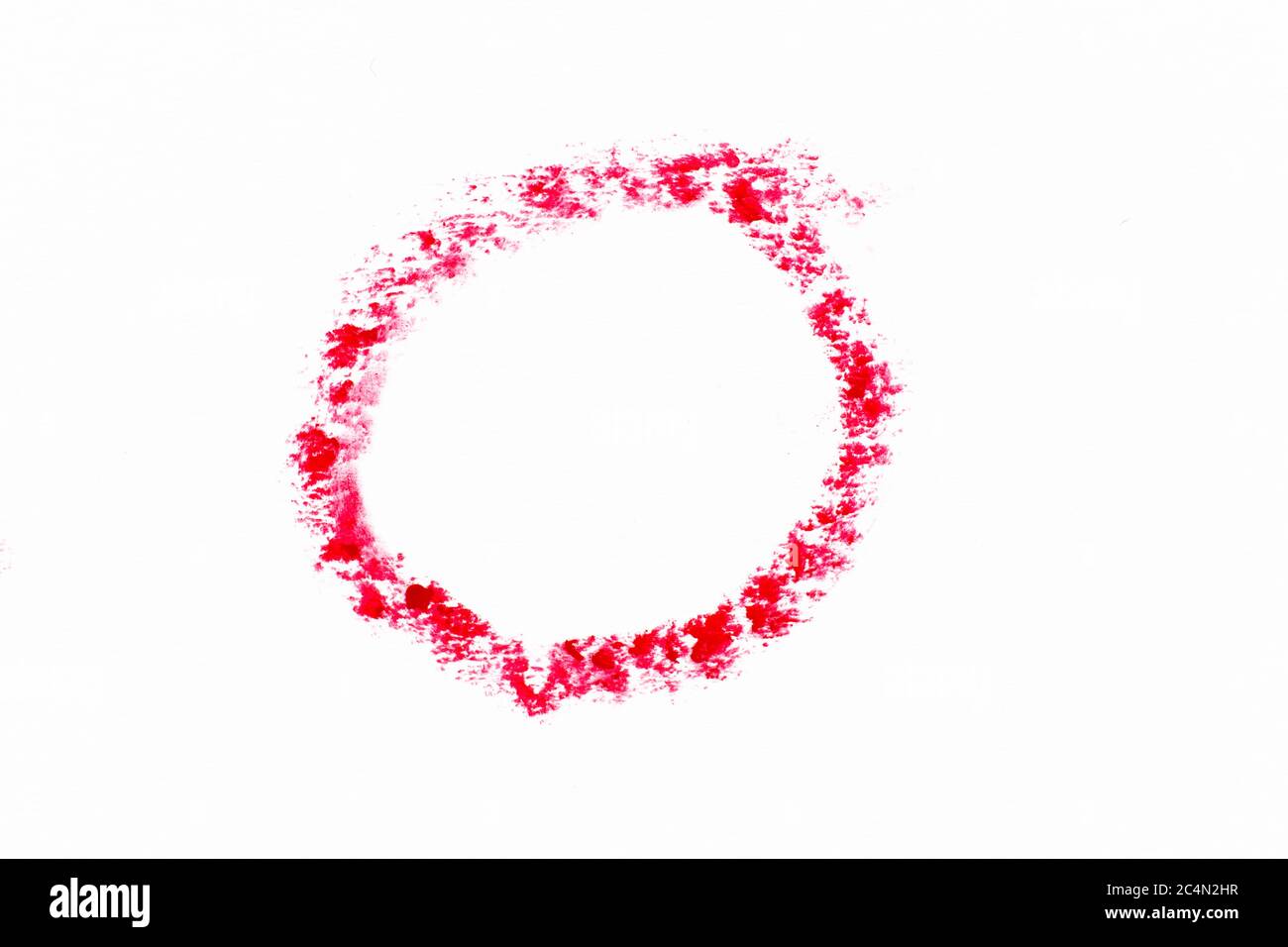 Red color oil pastel drawing in circle or round shape on white paper ...