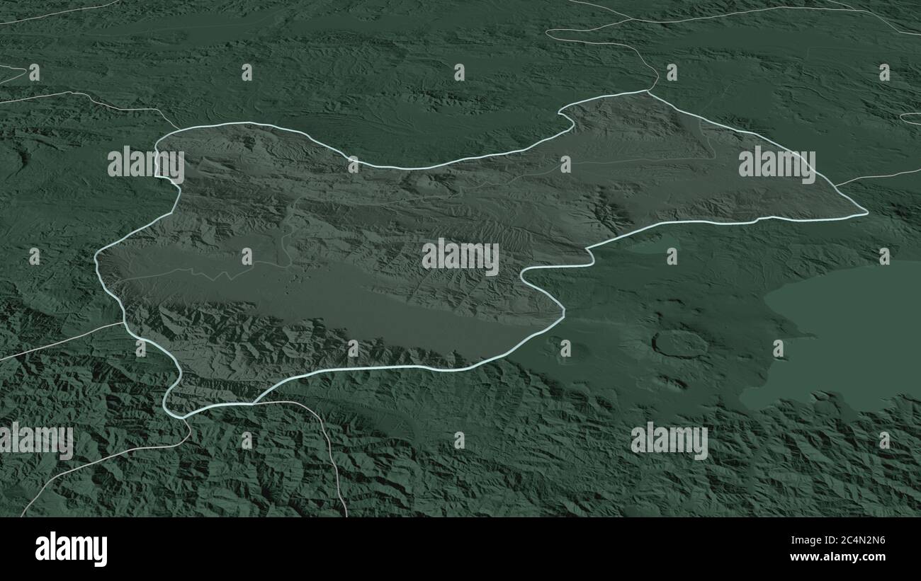 Zoom in on Mus (province of Turkey) outlined. Oblique perspective ...