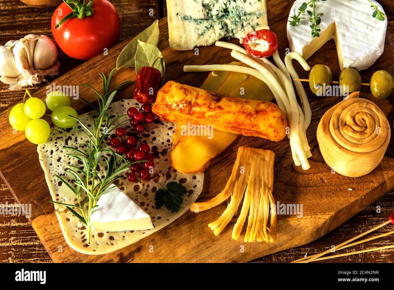 Cheese board - various types of cheese composition. Mix cheese on ...