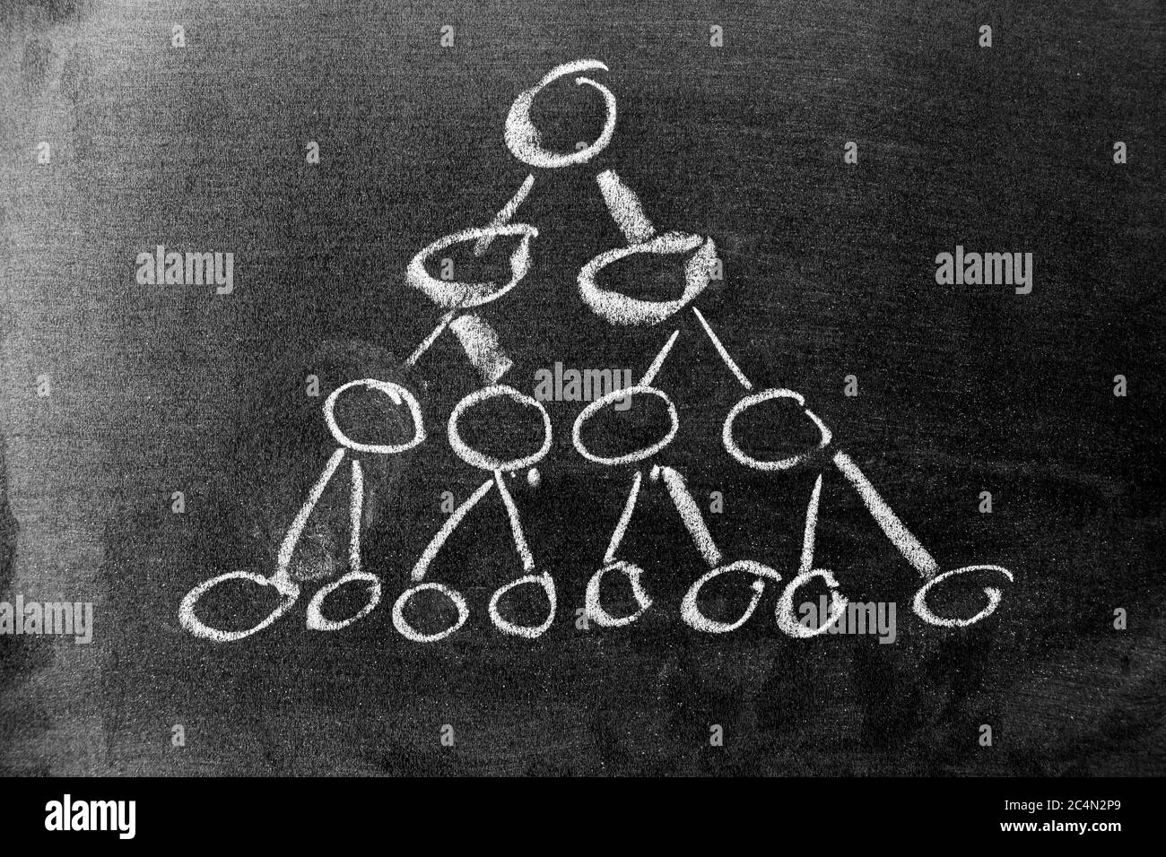 White color chalk hand drawing in round organization chart shape on ...