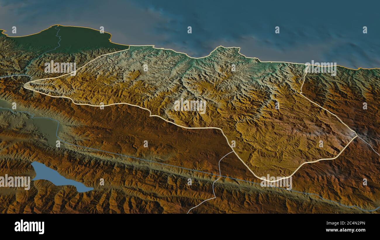 Zoom in on Ordu (province of Turkey) outlined. Oblique perspective ...