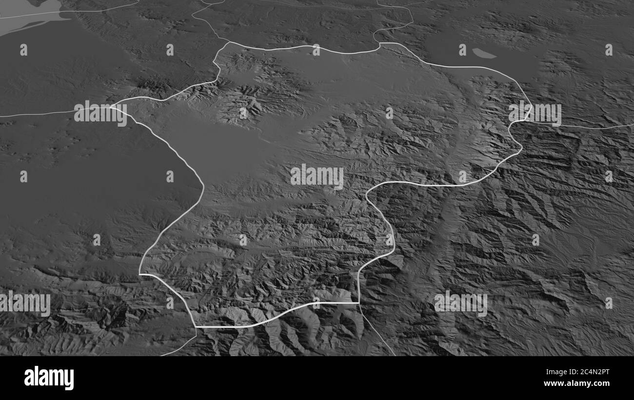 Zoom in on Nigde (province of Turkey) outlined. Oblique perspective ...