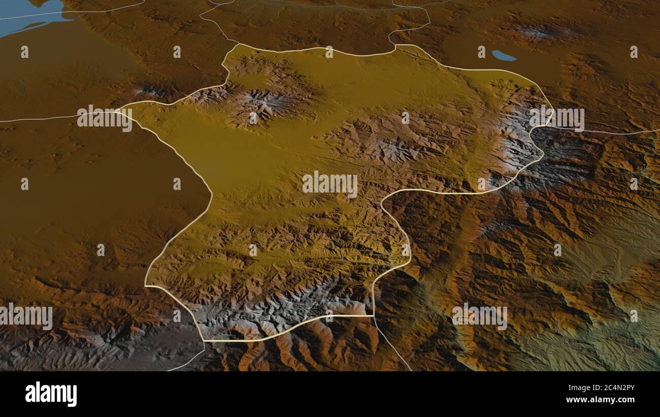 Zoom in on Nigde (province of Turkey) outlined. Oblique perspective ...