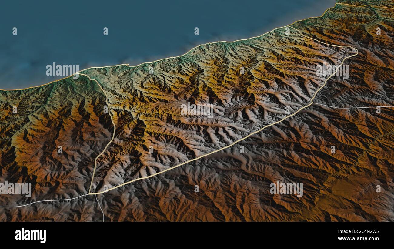Zoom in on Rize (province of Turkey) outlined. Oblique perspective ...