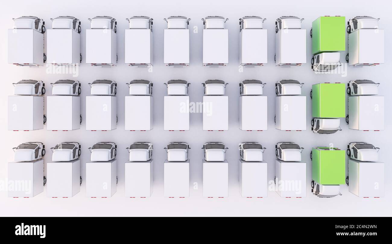 Top View of White Delivery Trucks Arranged in a Row Stock Photo - Alamy